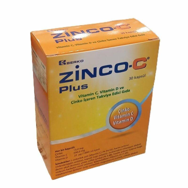 Zinco-C Plus Vitamin C, Vitamin D ve Çinko içerikli 30 Kapsül ...